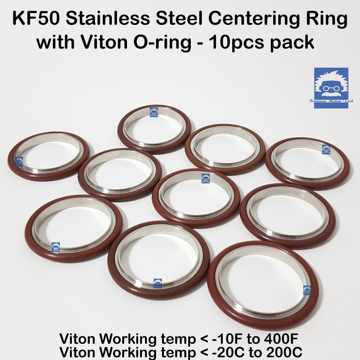 KF50 Stainless steel vacuum centering Ring with O-ring = Viton (10pcs ...
